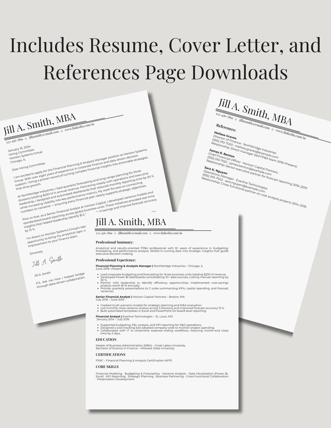Finance Resume Template Bundle: FP&A, Cover Letter, References (digital ...