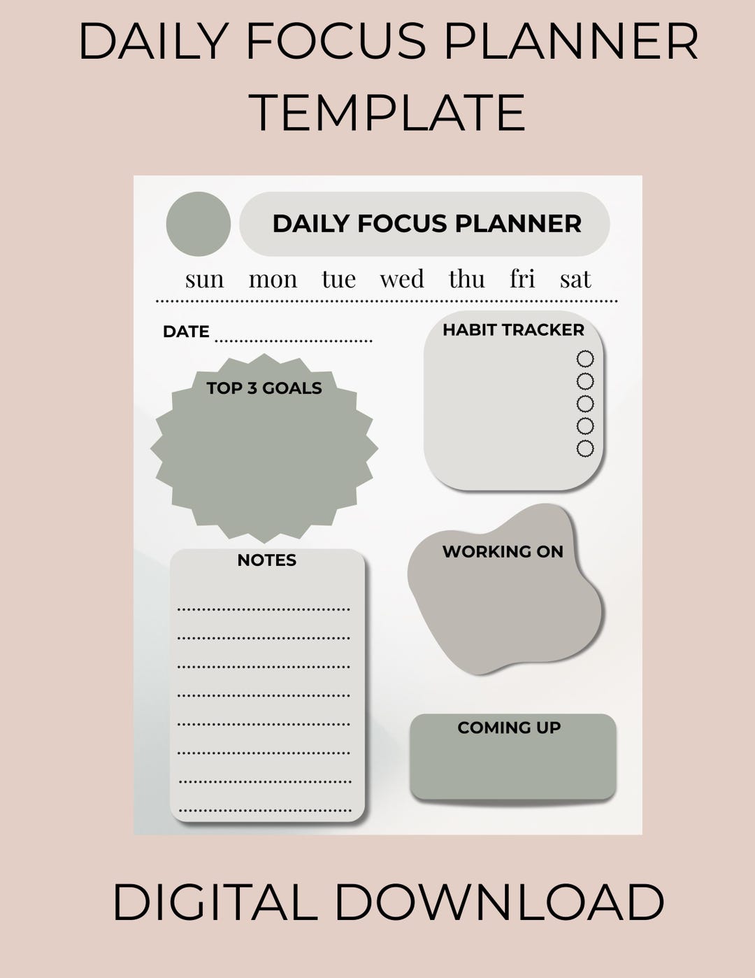 Editable Daily Focus Planner Template, Canva Template, Printable Habit ...