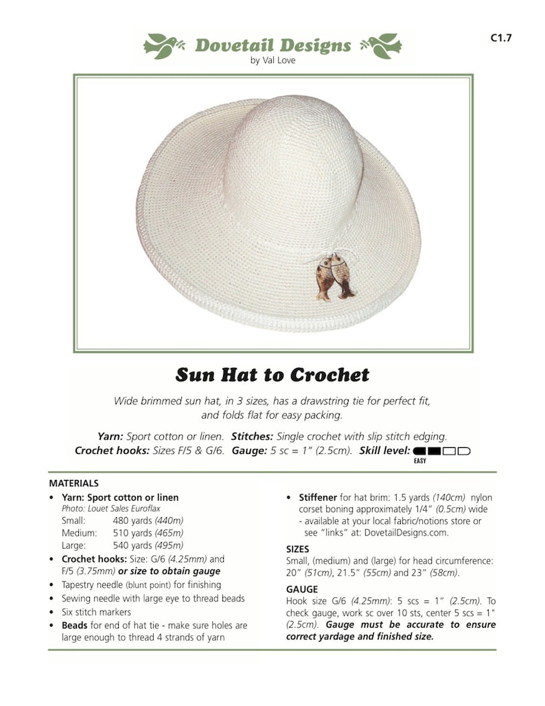 Sun Hat to Crochet PDF Pattern Instant Download - Etsy