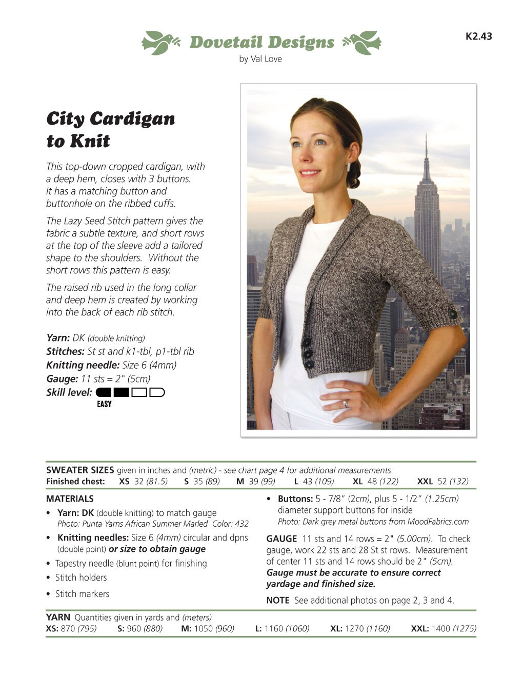 City Cardigan to Knit PDF Pattern Instant Download - Etsy