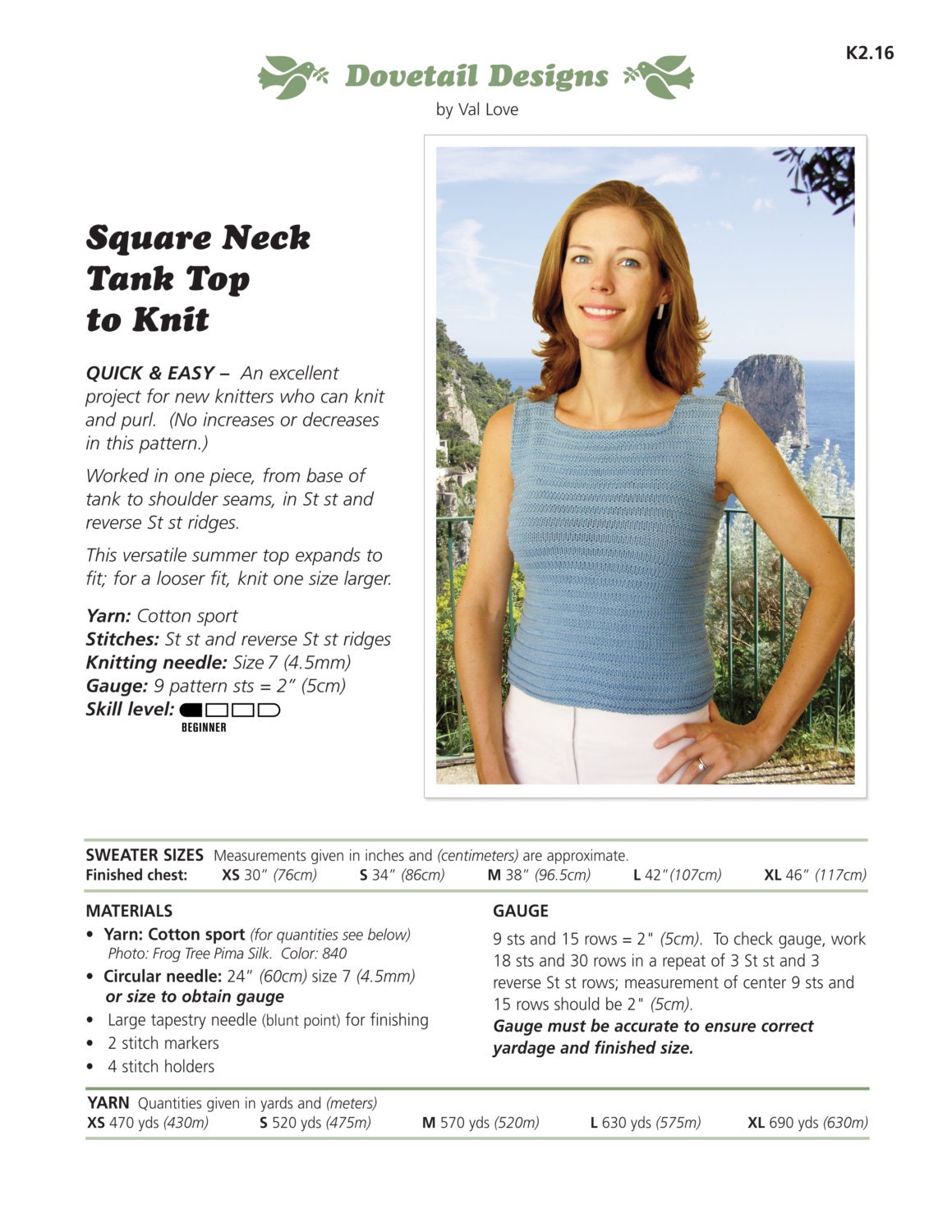 Square Neck Tank Top to Knit PDF Pattern Instant Download - Etsy