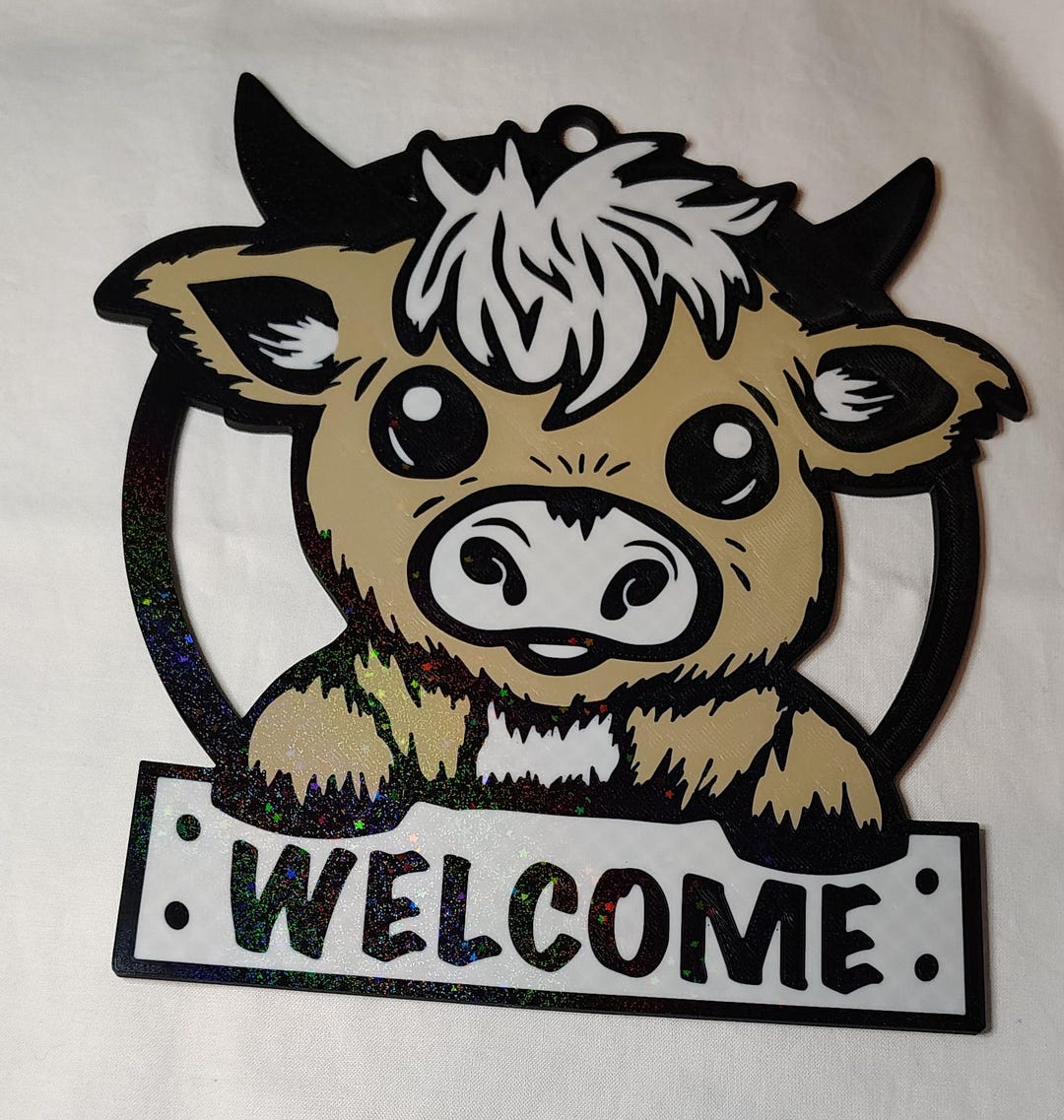 Highland Cow “welcome” Sign – 3D Printed Door or Wall Decor - Etsy