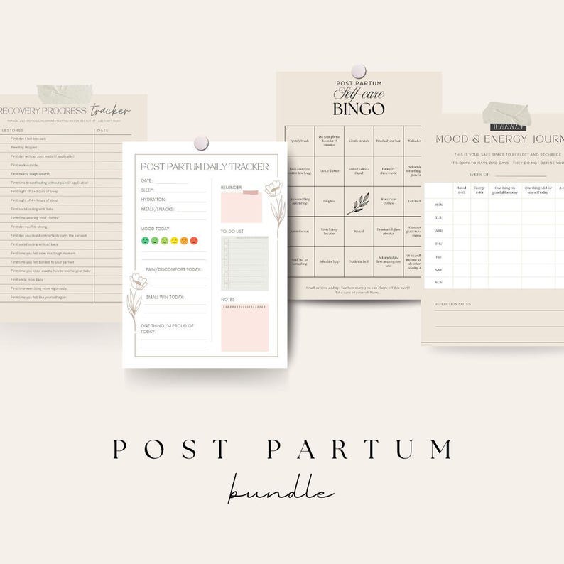 Postpartum Self Care Printable Bundle | New Mom Gift | Recovery Tracker ...