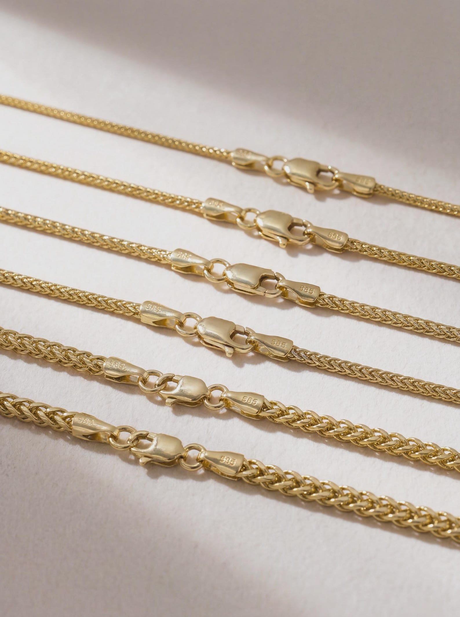 14K Solid Gold Wheat Chain, Spiga Link Chain, Dainty Layering Necklace ...