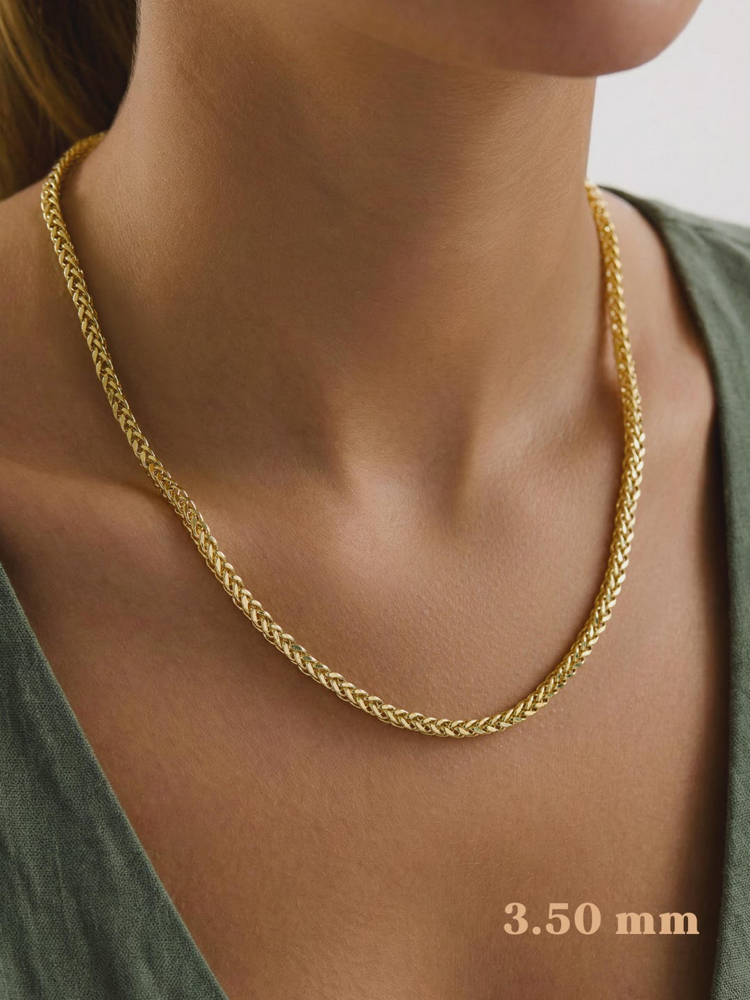 14K Solid Gold Wheat Chain, Spiga Link Chain, Dainty Layering Necklace ...