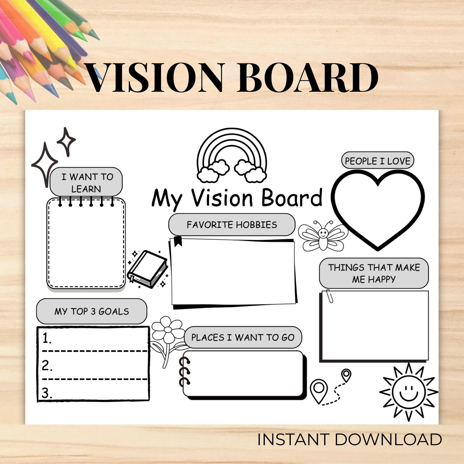 Kids Vision Board Printable | Landscape Goal Setting (digital Download ...