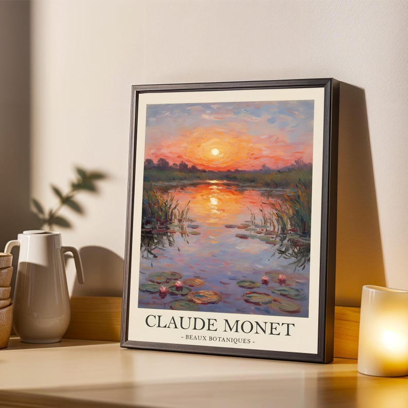 Sunset Lilies Impressionist Poster – Monet Inspired Water Garden - Etsy