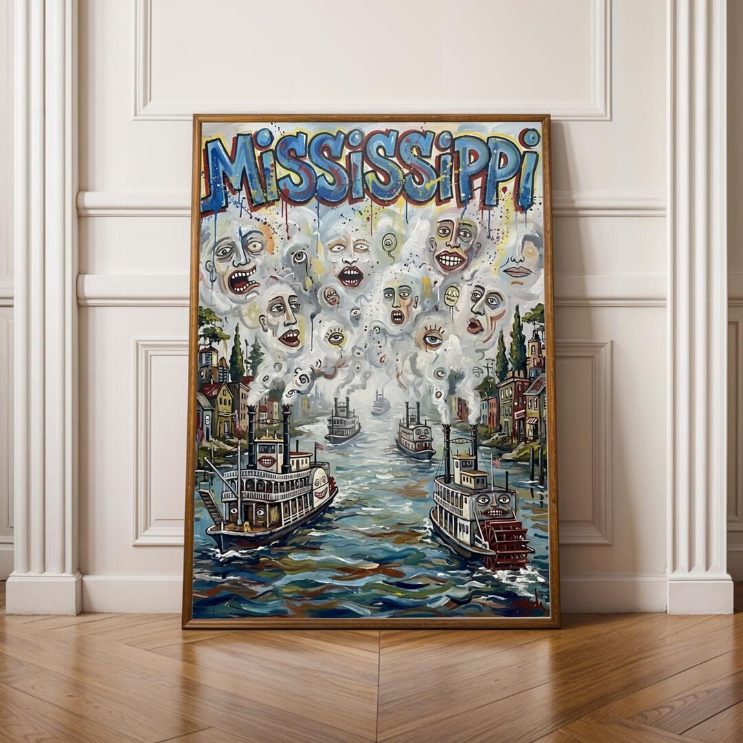 Mississippi Riverboat Poster - Surreal Fog Scene, Unique Wall Decor - Etsy