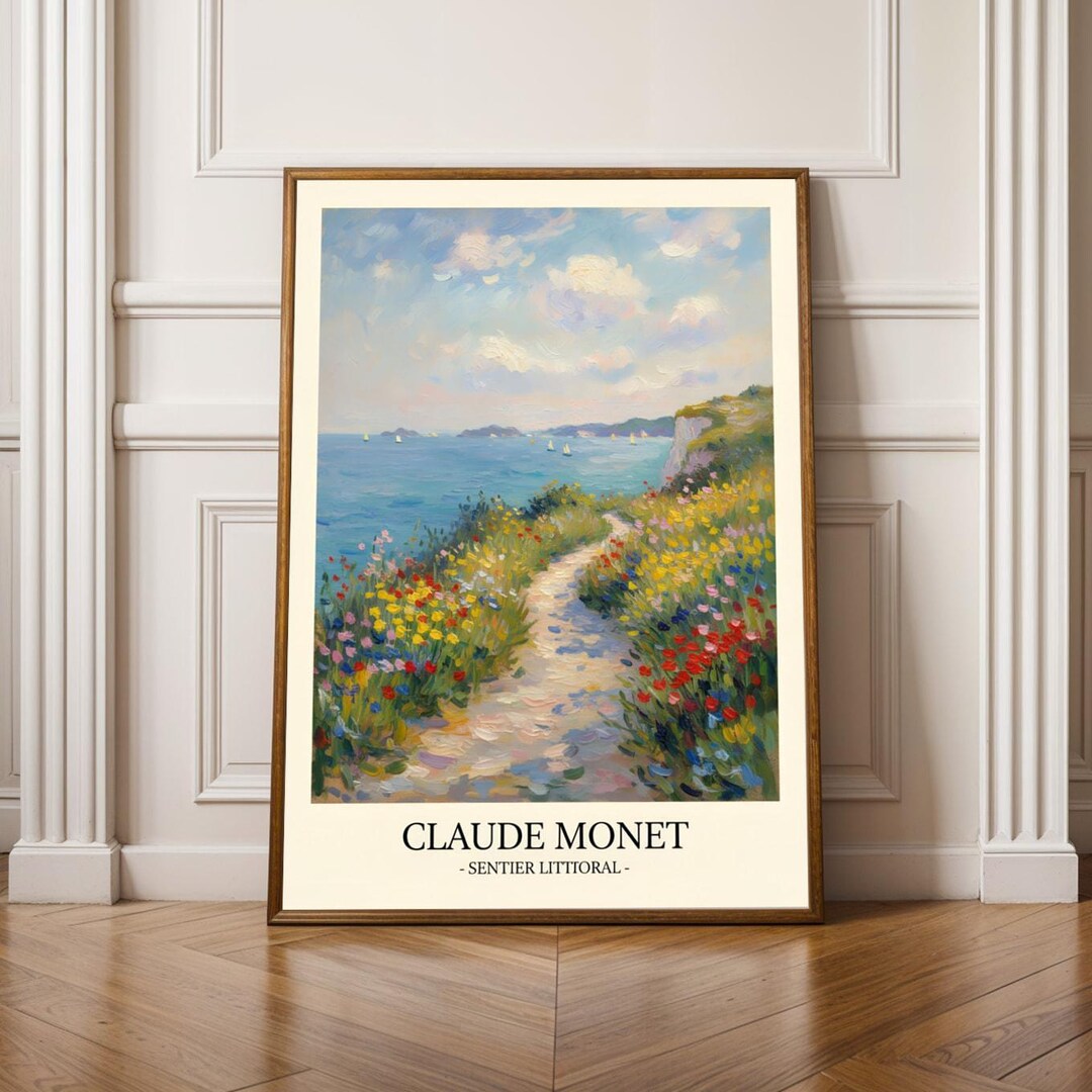 Coastal Path Impressionist Poster – Monet Inspired Cliffside Flowers - Etsy