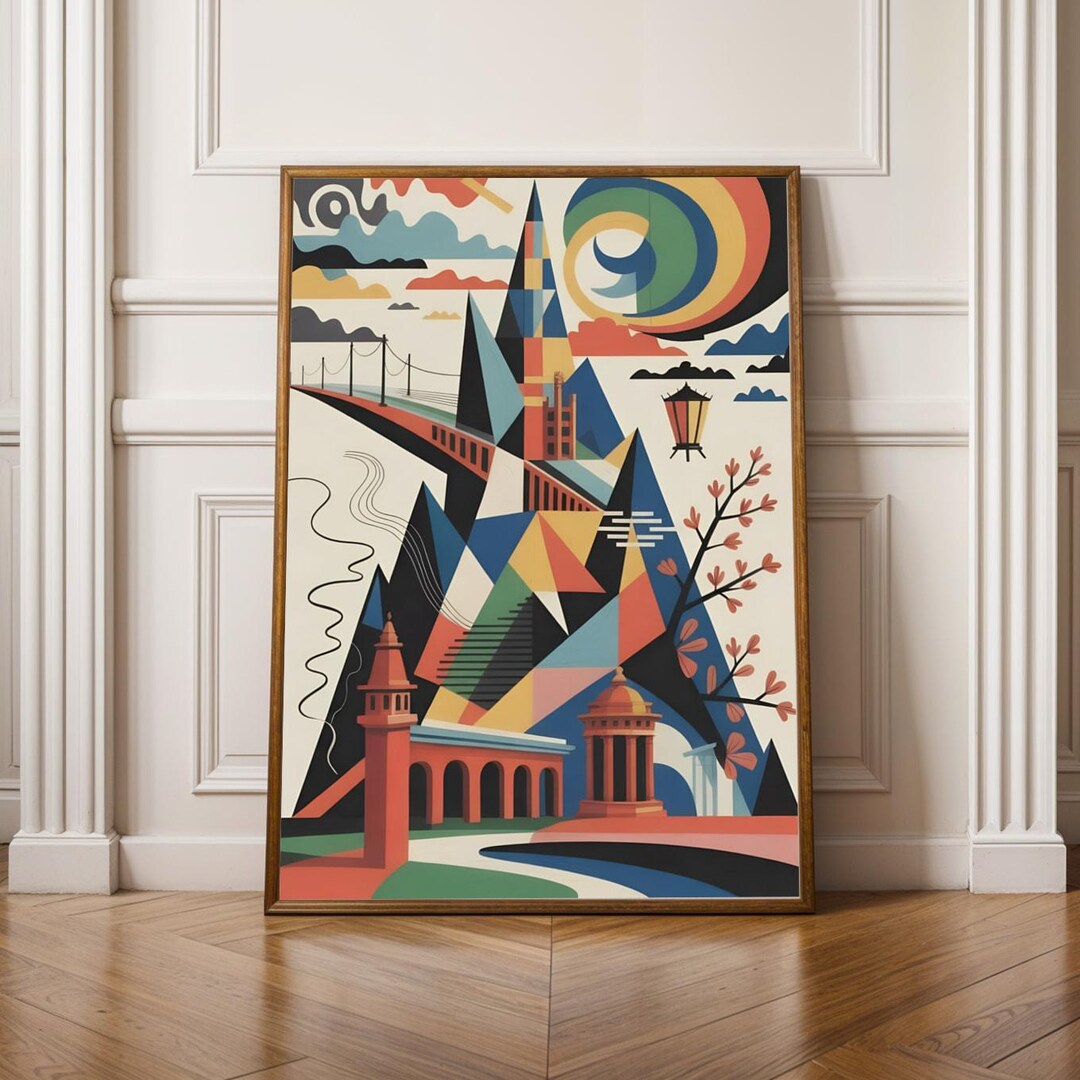 Abstract Mountain Range Poster – Cubist Surreal Print With Swirling ...