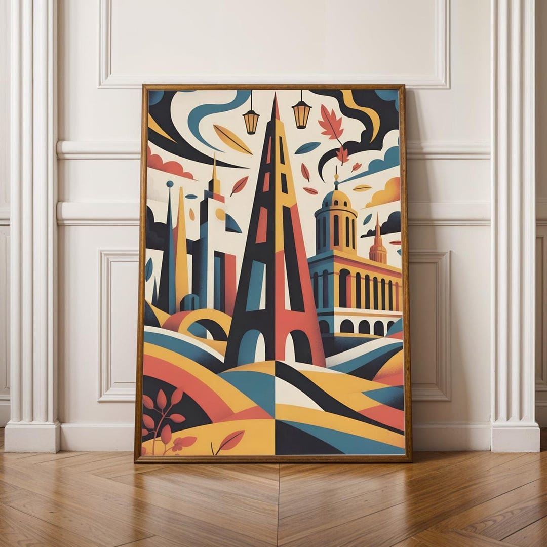 Desert Dunes Poster – Cubist Surreal Print With Swirling Clouds, Unique ...