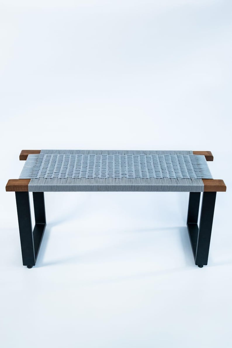 Mid-century Modern Entryway Wooden Bench, Handmade Woven Bedroom Bench ...