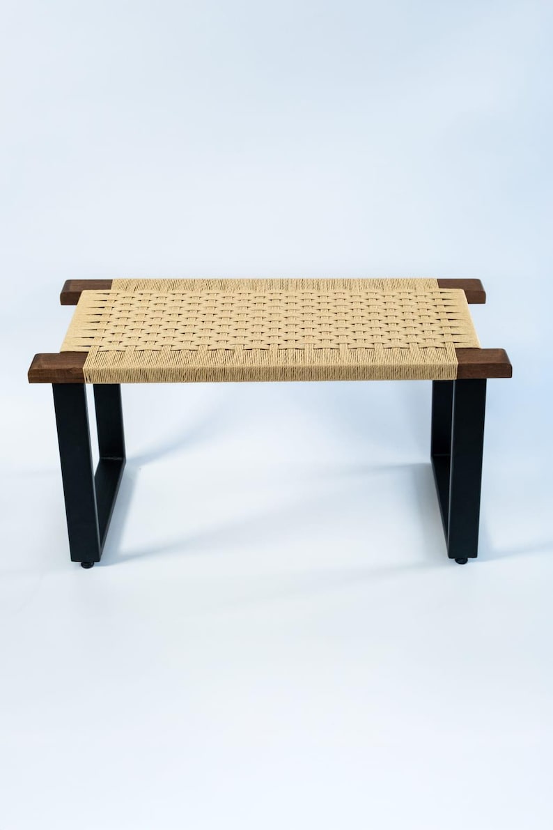 Mid-century Modern Entryway Wooden Bench, Handmade Woven Bedroom Bench ...