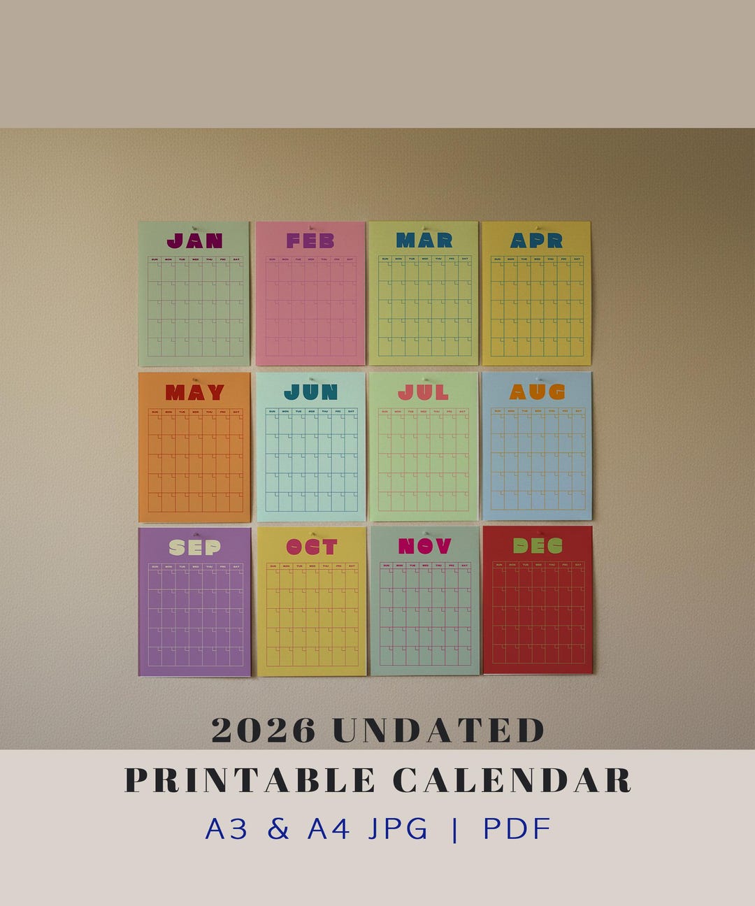 Undated Monthly Planner | Colorful Mid Century Modern Wall Calendar ...