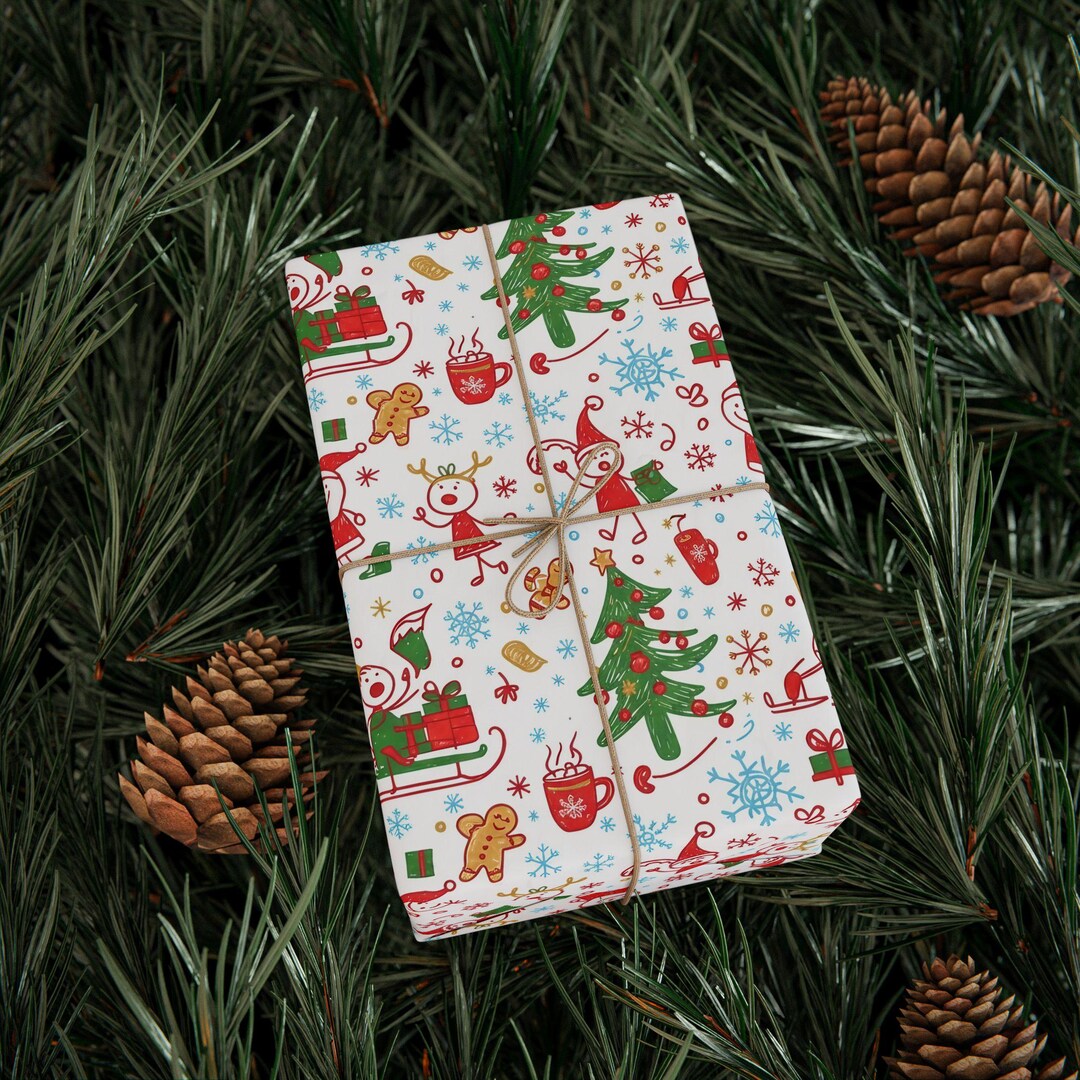 Christmas Stick Figure Wrapping Paper, North Pole Gift Wrap - Etsy