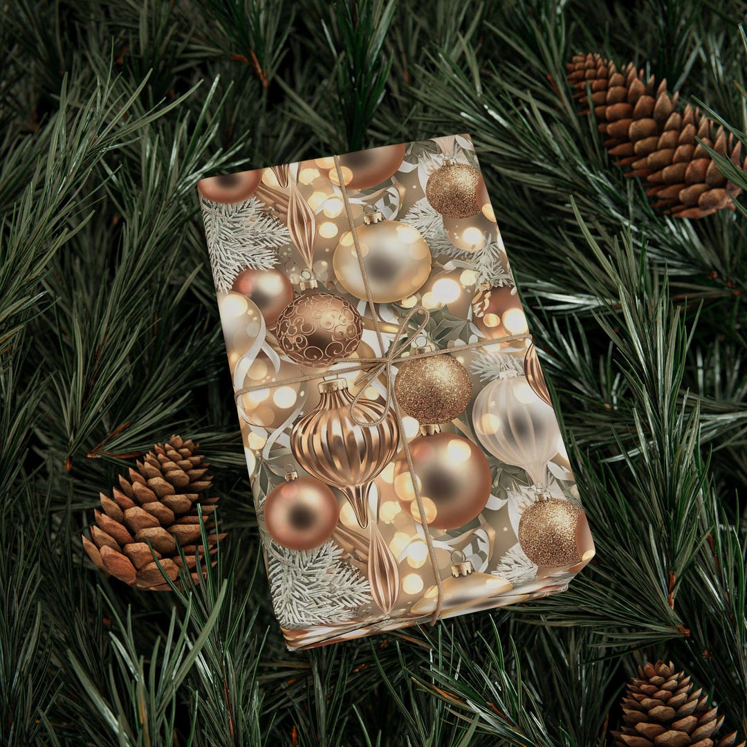 Champagne Christmas Wrapping Paper: Glossy Holiday Ornaments - Etsy