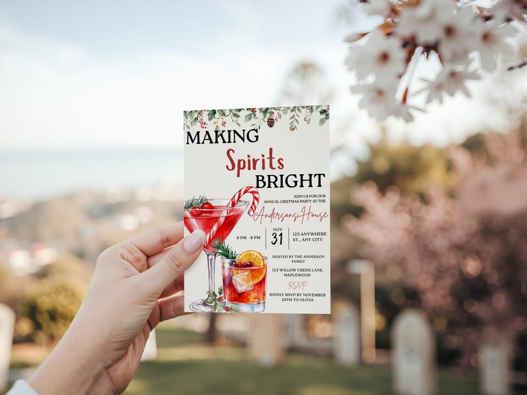 Editable Making Spirits Bright Holiday Cocktail Party Invitation,making ...