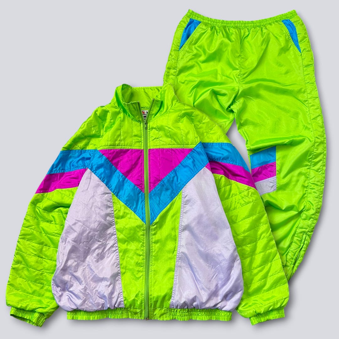 Vintage 90s Neon Tracksuit Set Retro Windbreaker Jacket & Pants ...