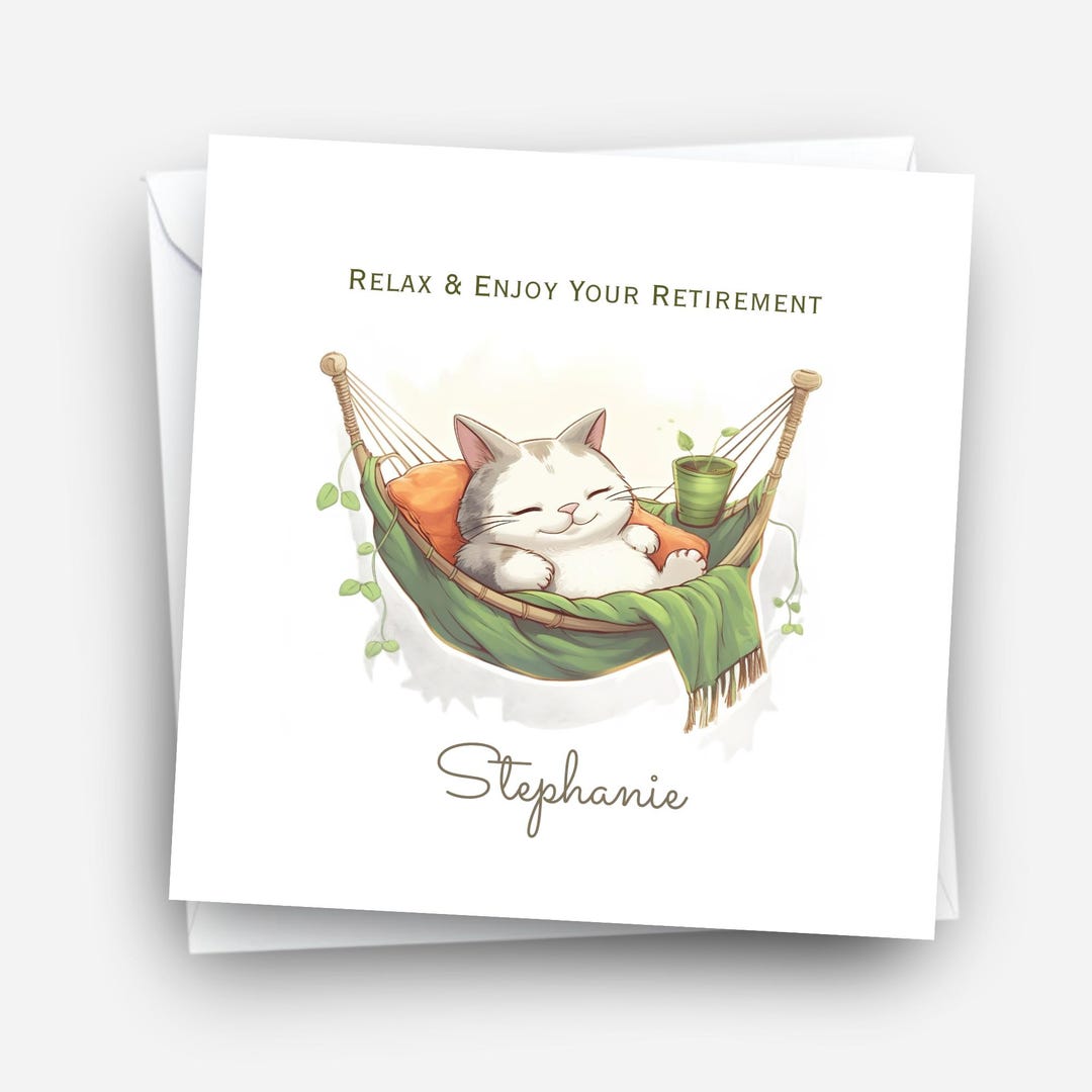 Retirement Card, Personalised With Name, Cute Cat Leaving Card, Custom ...