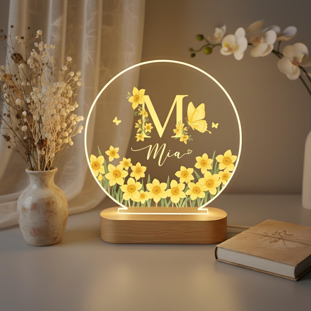 Personalized Birth Flower Night Light, Custom Daffodil Name Decor ...
