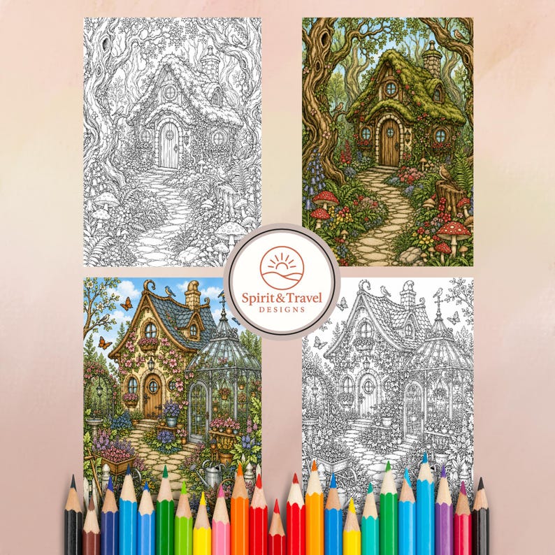 Fantasy Cottage Coloring Book for Adults – 25 Fairytale Houses ...