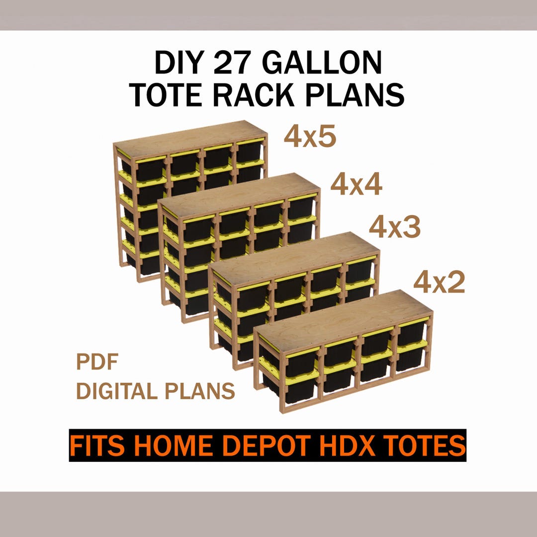 4-in-1 HDX Quad Tote Rack Plans Bundle | Fits Home Depot 27 Gal Bins ...