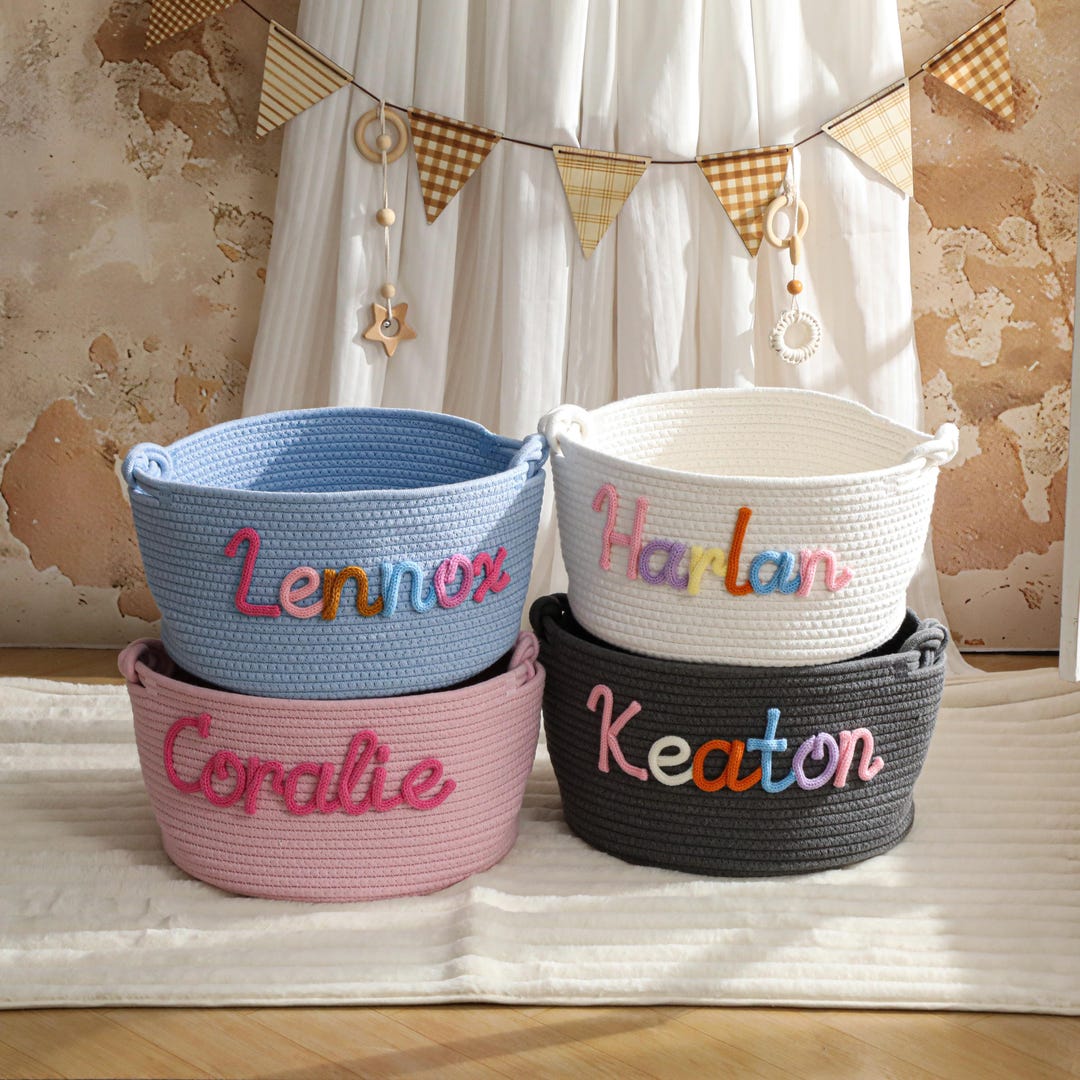 Personalized Rope Storage Baskets, Custom Name Toy Bins, Nursery ...