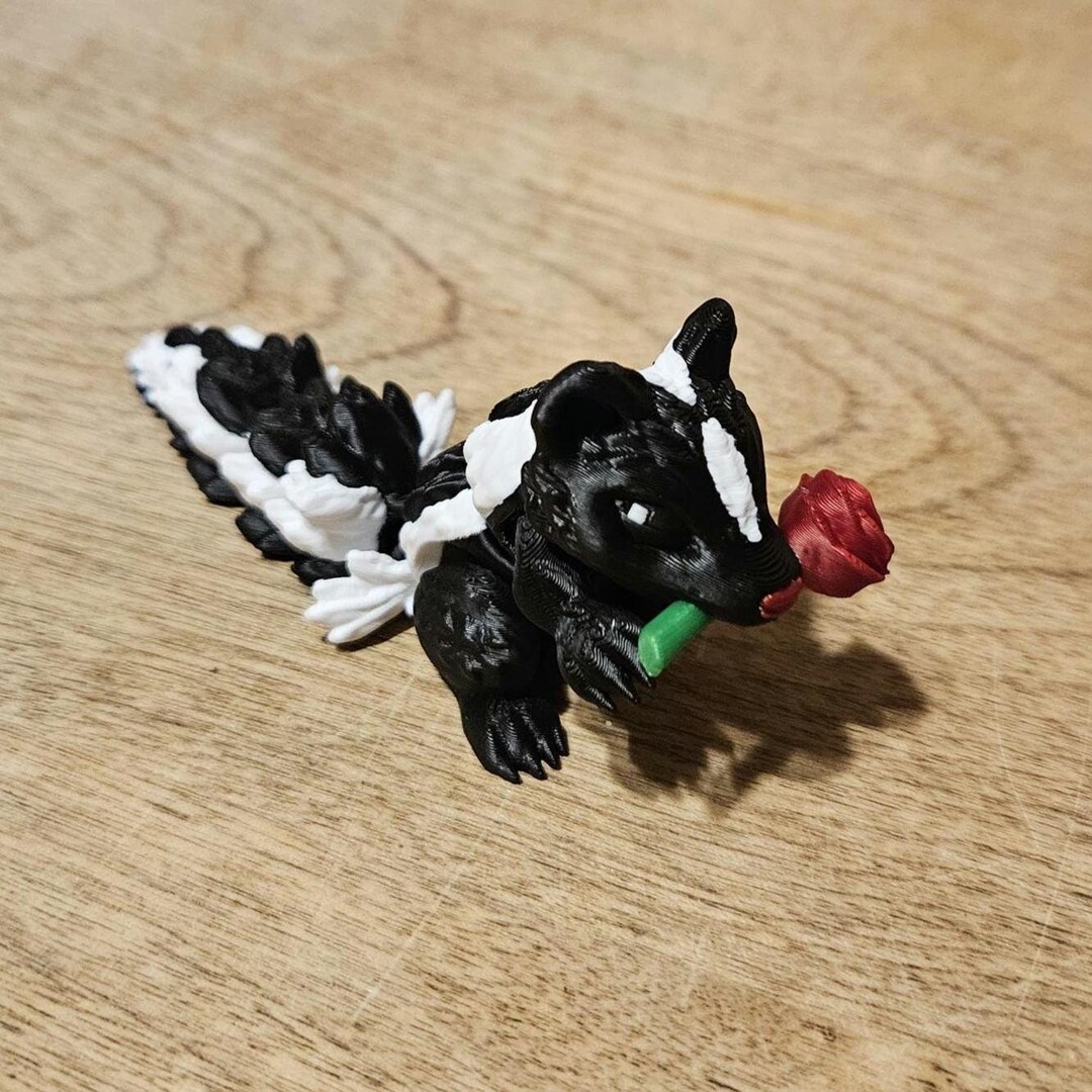 3D Printed Small Skunk Figurine With Rose (4") – Articulated Woodland ...
