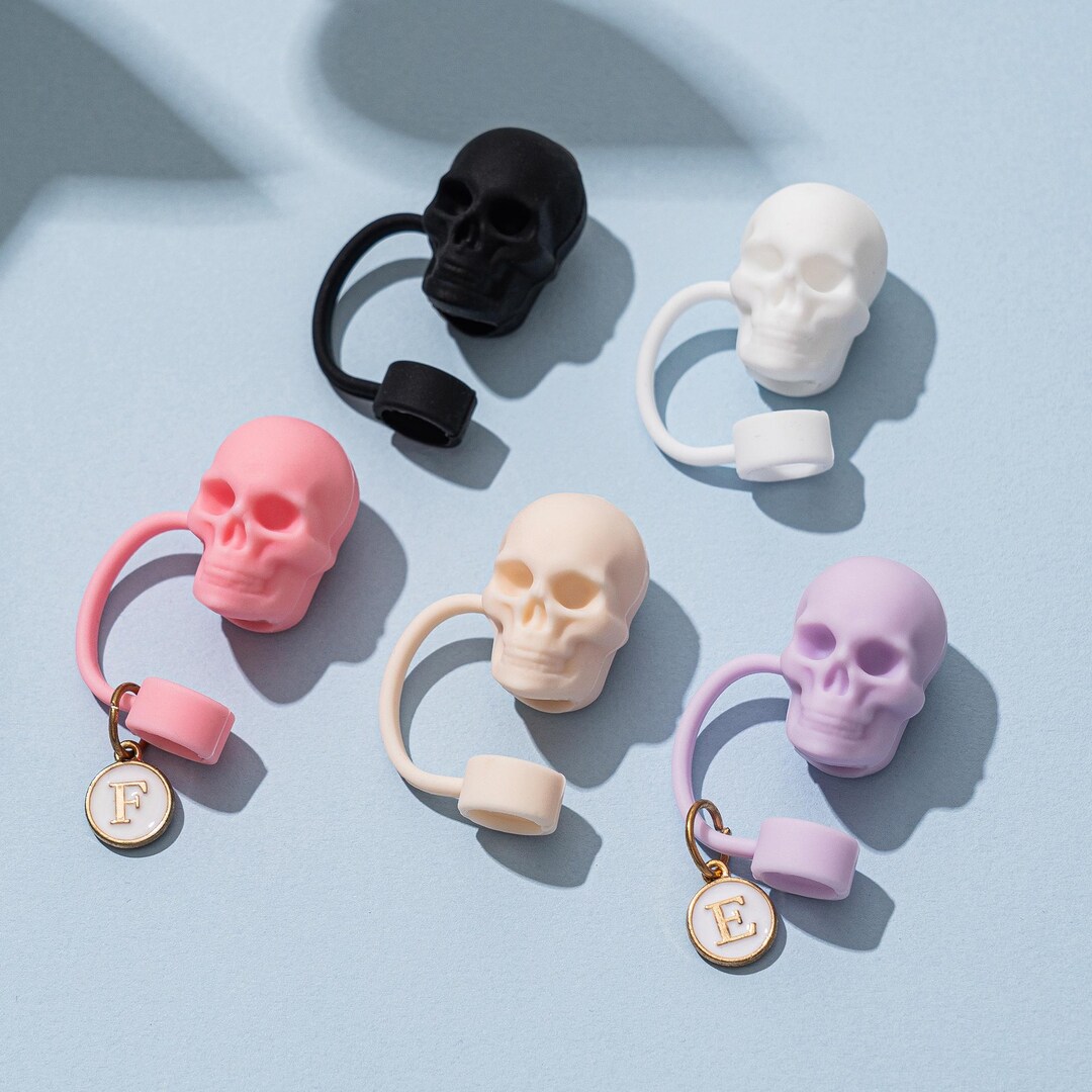 Skeleton Skull Straw Topper With Letter Charm, 10mm 3D Spooky Silicone ...