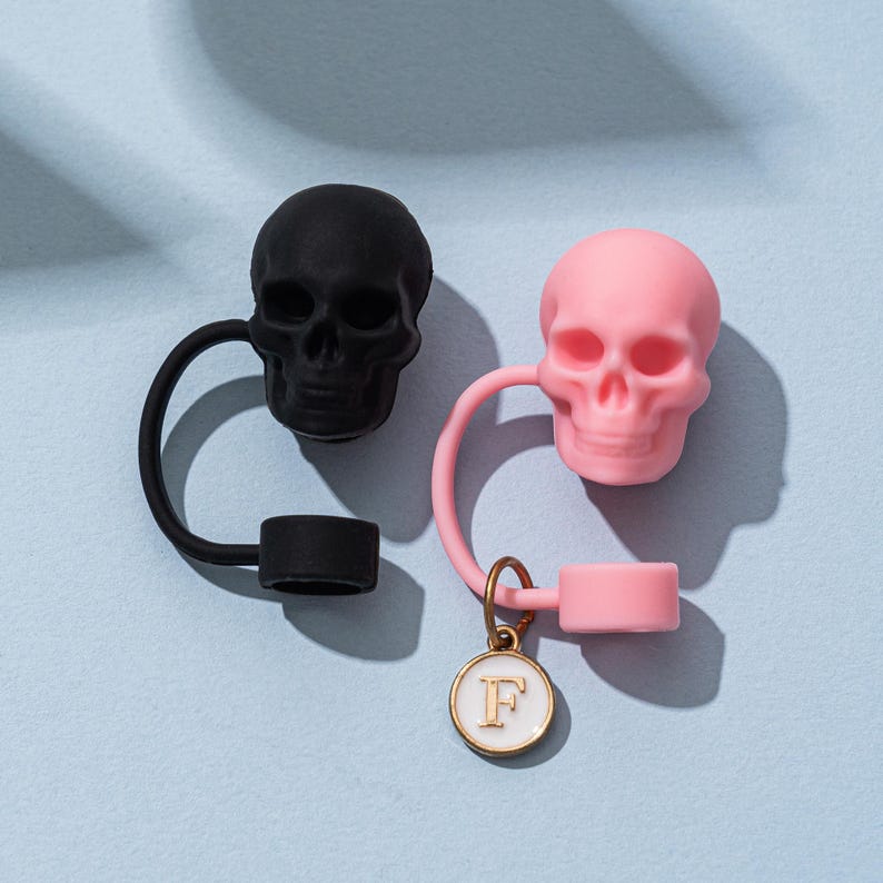 Skeleton Skull Straw Topper With Letter Charm, 10mm 3D Spooky Silicone ...