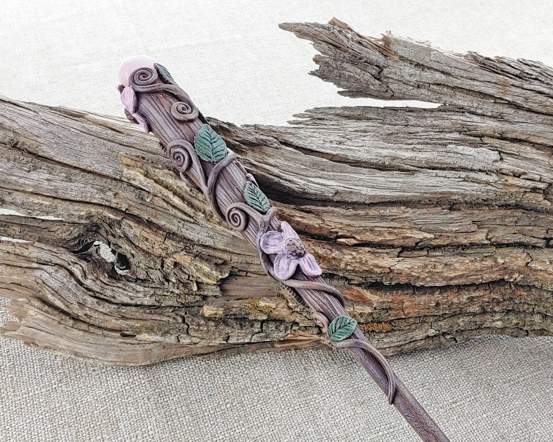 Rose Quartz Floral Wizard Wand: Handcrafted Wood Fantasy Wand - Etsy