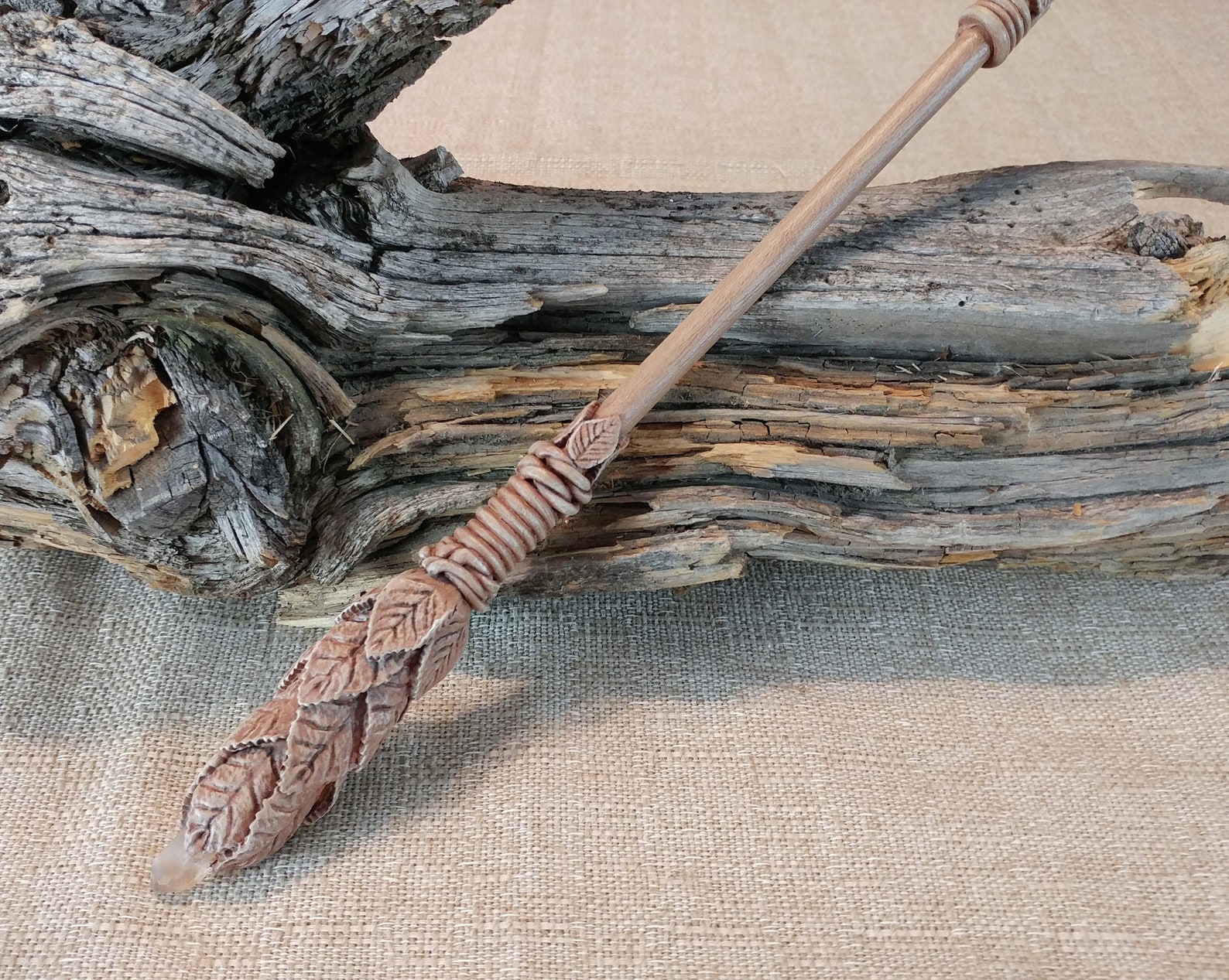 Elven Wizard Wand With Crystal / Wood Magic Wand / Fantasy - Etsy