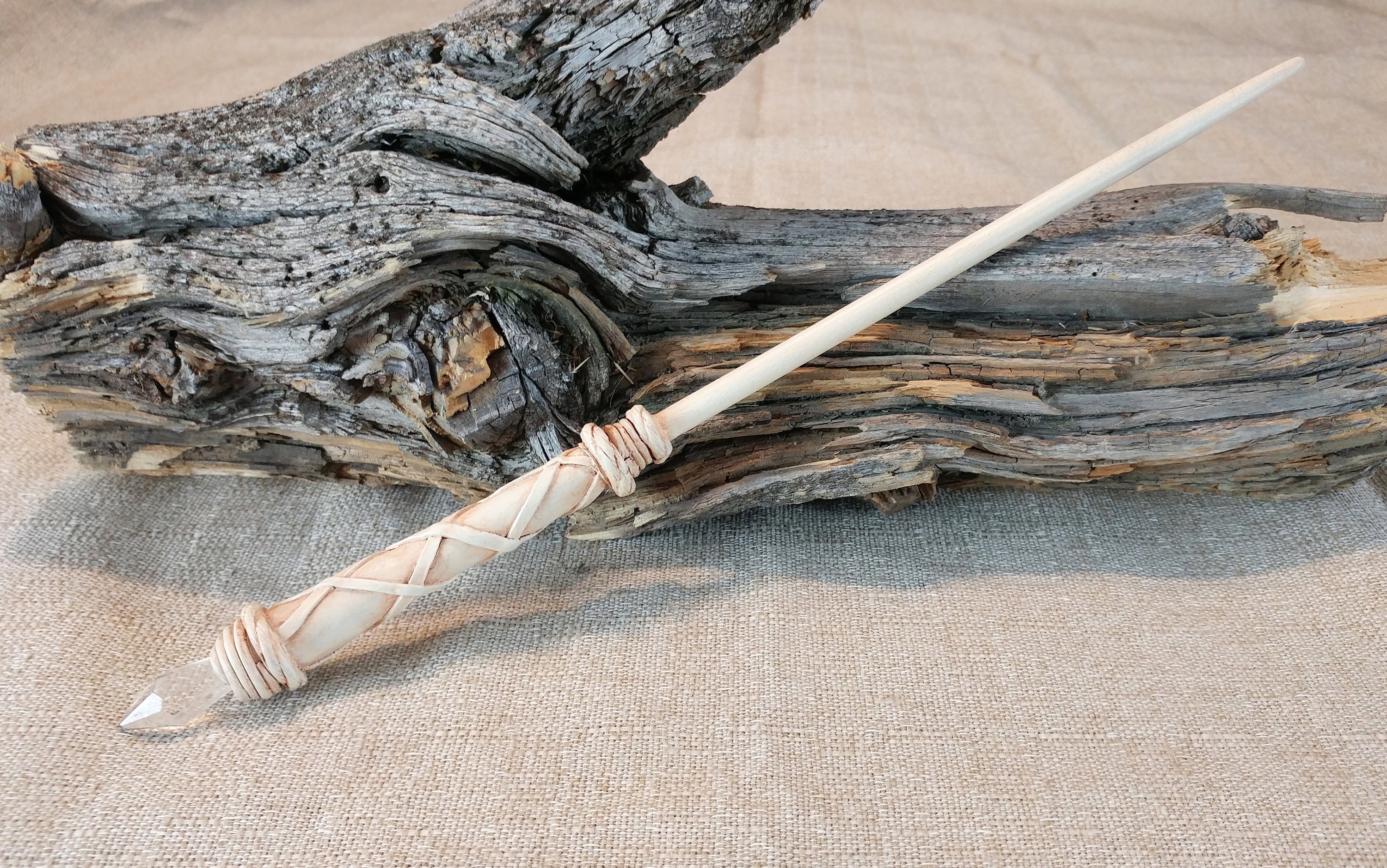 White Crystal Wizard Wand / Wood Magic Wand / Fantasy Wand / | Etsy