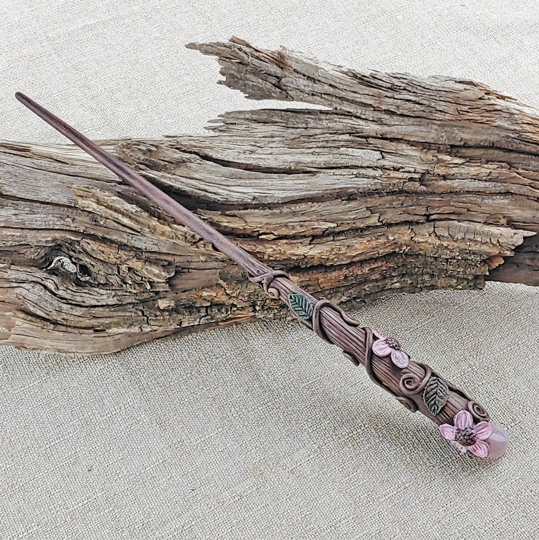 Rose Quartz Floral Wizard Wand: Handcrafted Wood Fantasy Wand - Etsy