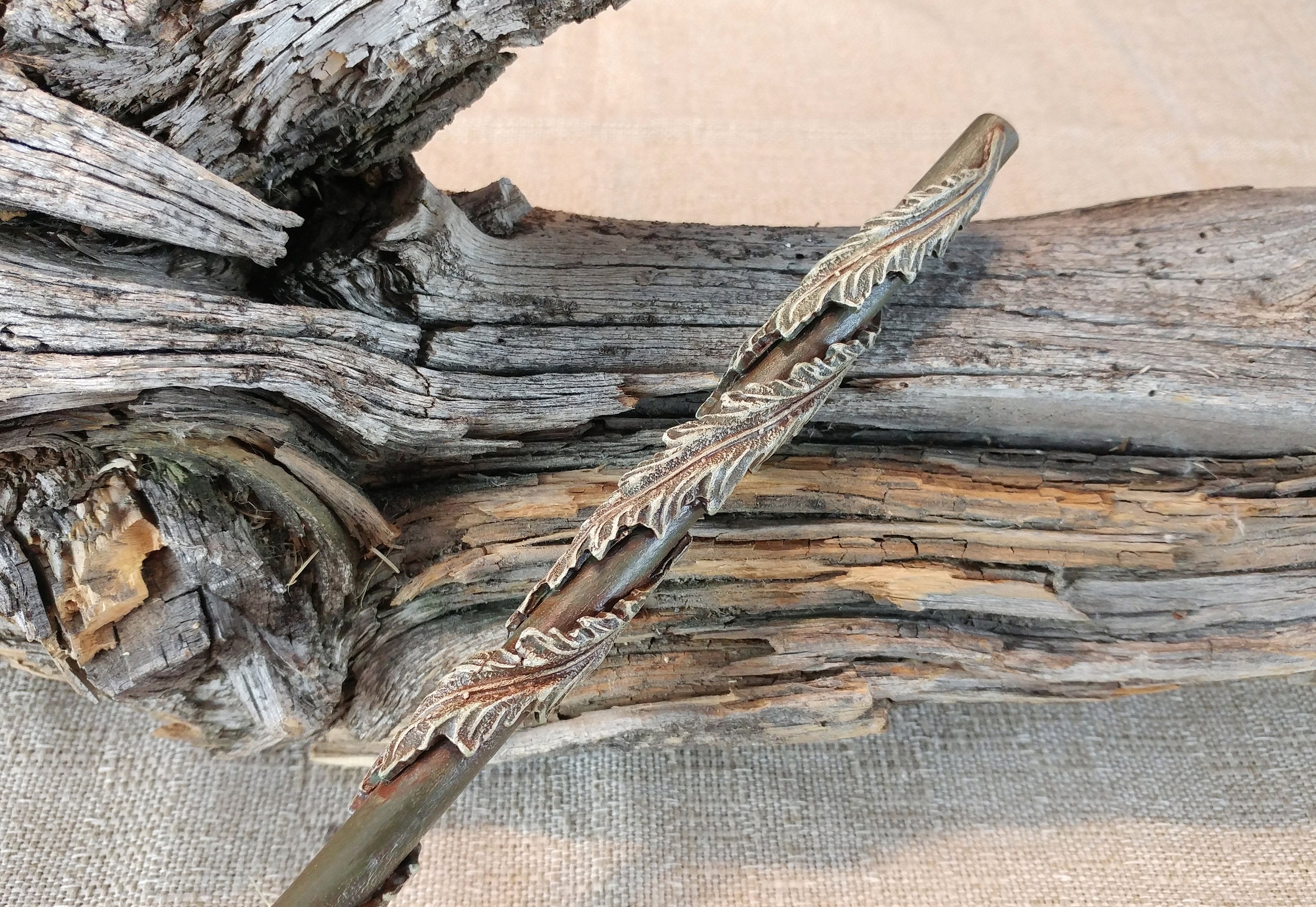 Green Long Leaf Wizard Wand / Wood Magic Wand / Fantasy Wand / - Etsy