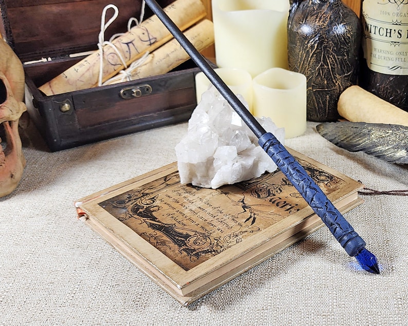 Blue Crystal Wizard School Wand / Wood Magic Wand / Fantasy - Etsy