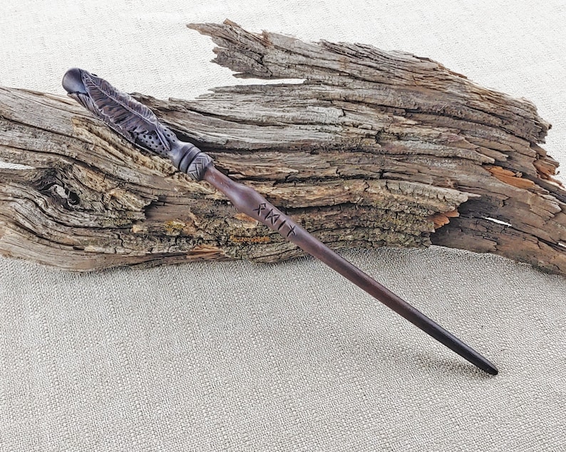 Hrafn raven Wizard Wand Handcrafted Wood Magic and Fantasy - Etsy