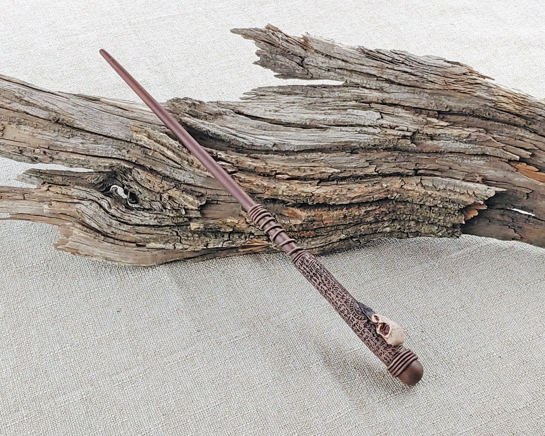 Runic Raven Skull Wizard Wand Wood Magic Wand Fantasy Wand - Etsy