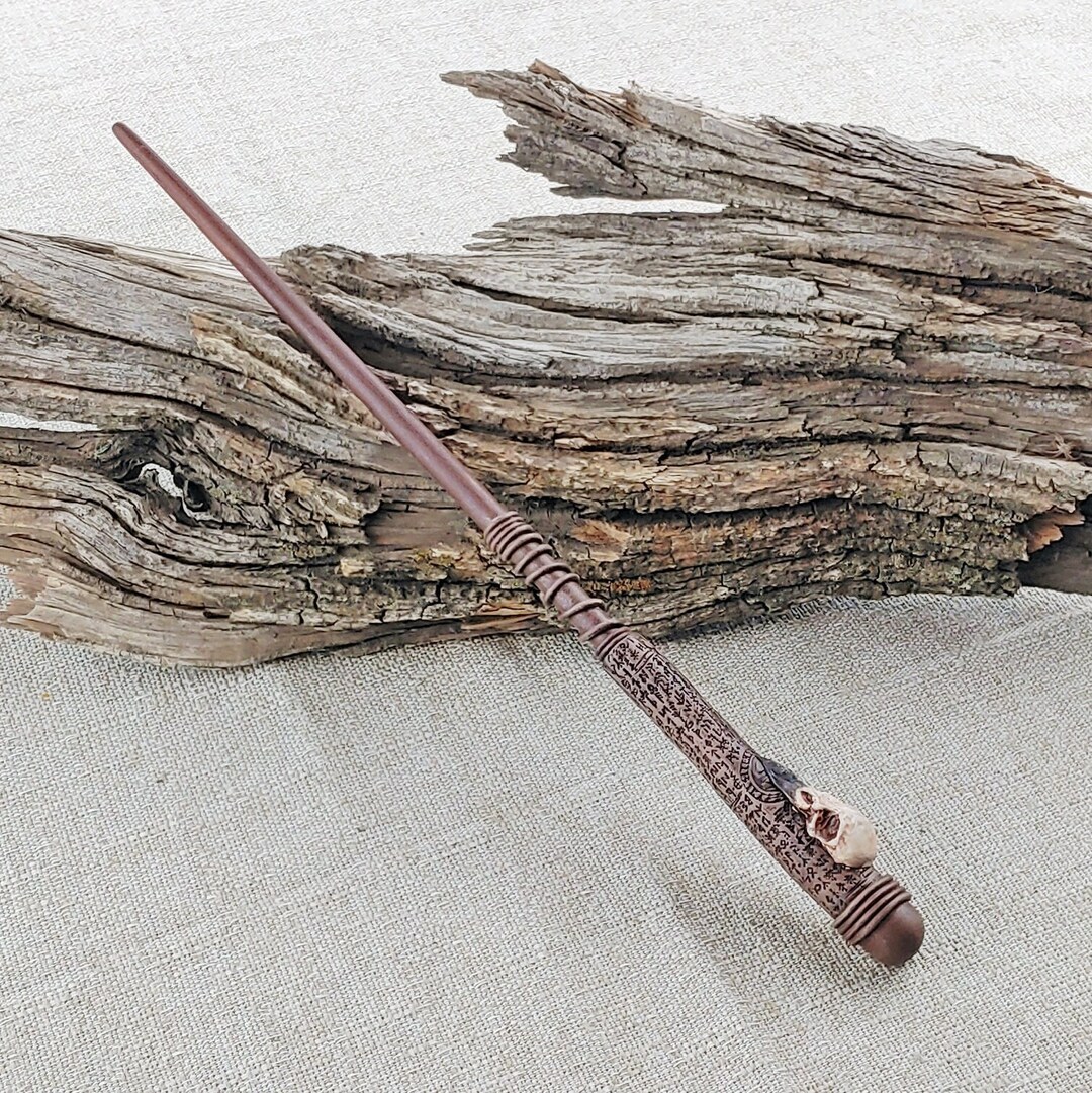 Runic Raven Skull Wizard Wand, Wood Magic Wand, Fantasy Wand, Master ...