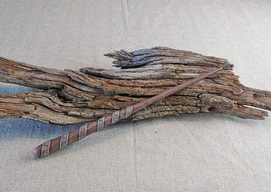 Runic Wizard Wand Dark / Wood Magic Wand / Handcrafted Wand - Etsy