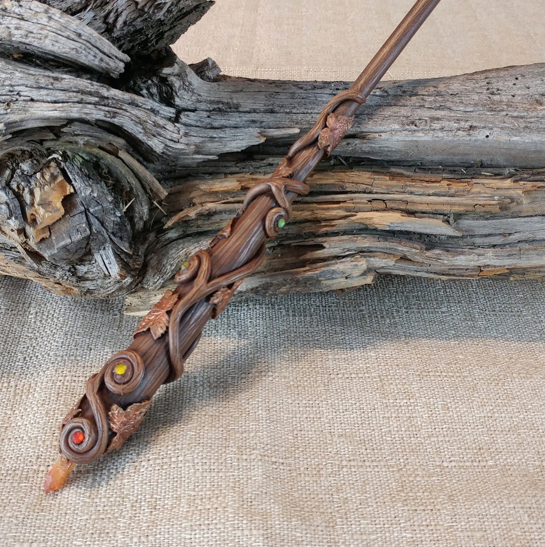 Autumn Jewel Wizard Wand, Handcrafted Wood Magic Wand / Fantasy Wand - Etsy