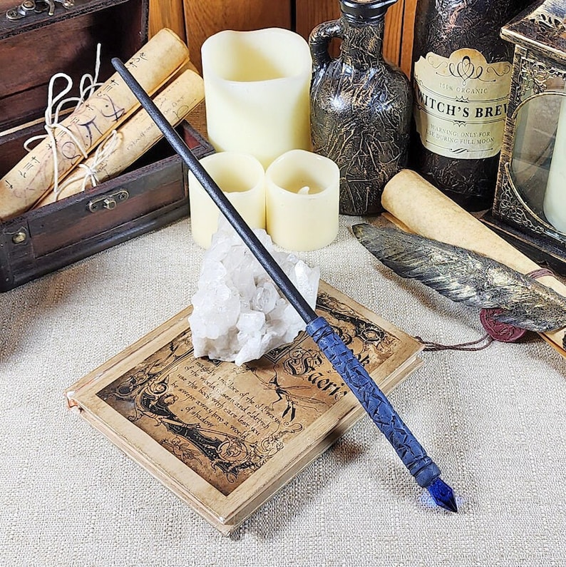 Blue Crystal Wizard Wand: Hand-sculpted Polymer Clay, for Wizard School ...