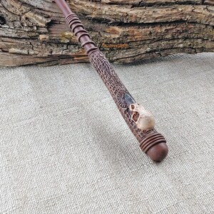 Runic Raven Skull Wizard Wand, Wood Magic Wand, Fantasy Wand, Master ...