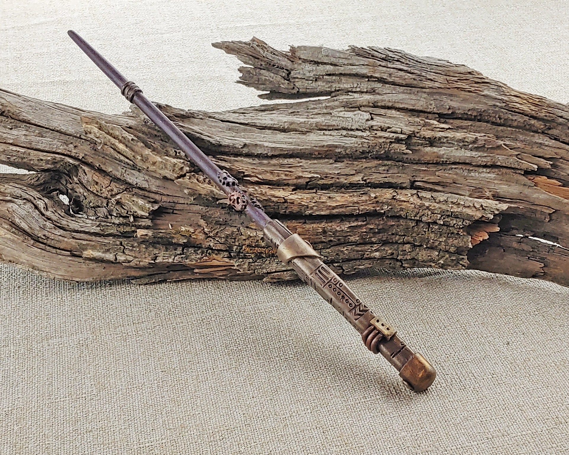 Brass Steampunk Wizard Wand / Wood Magic Wand / Fantasy Wand / | Etsy