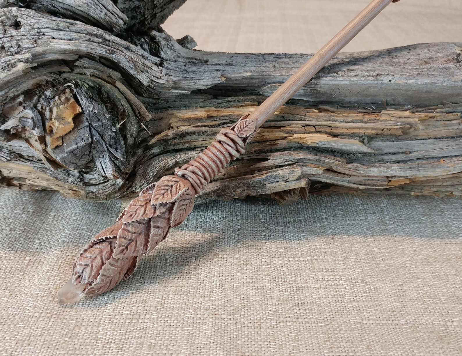 Elven Wizard Wand With Crystal / Wood Magic Wand / Fantasy | Etsy