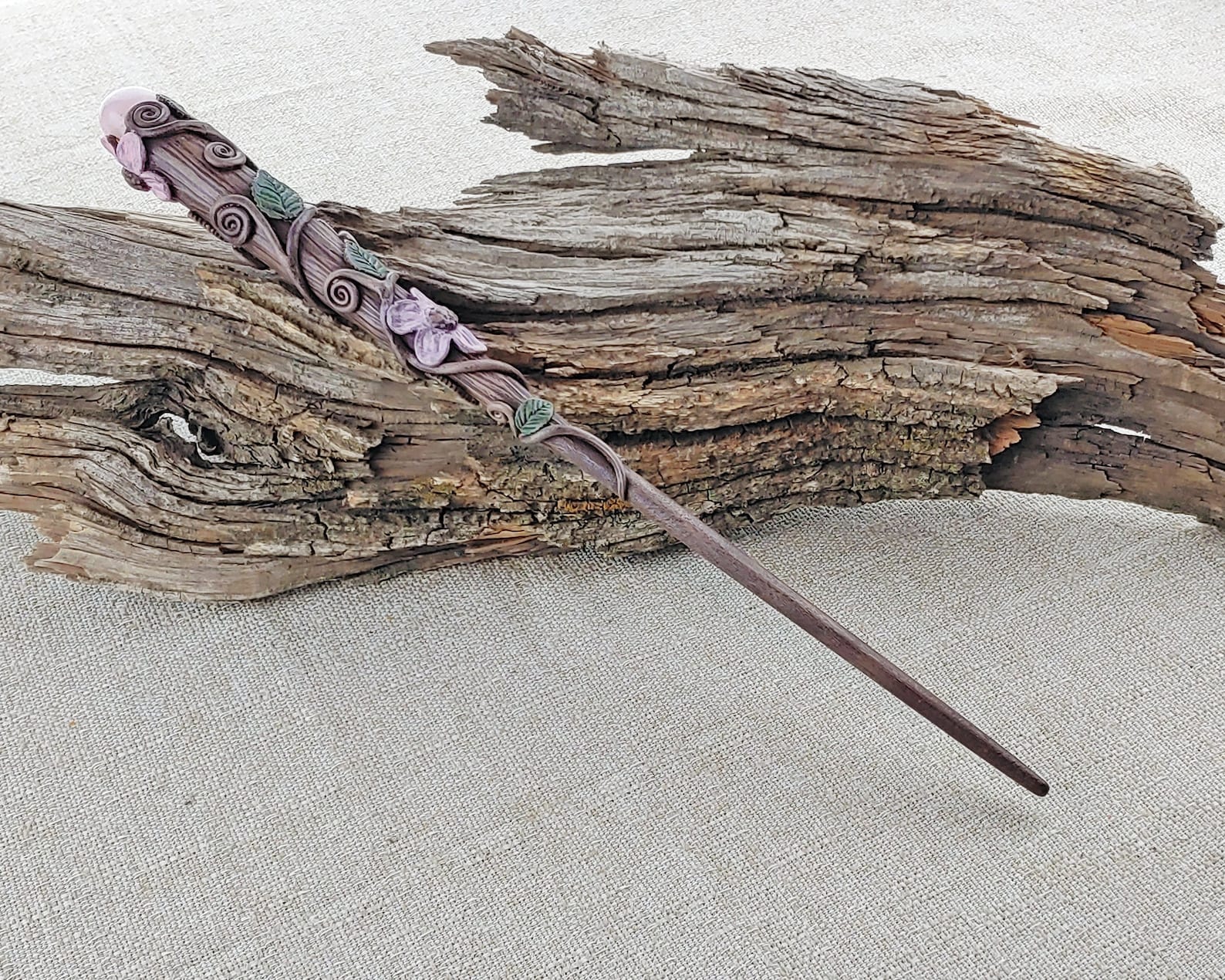 Rose Quartz Floral Wizard Wand: Handcrafted Wood Fantasy Wand - Etsy