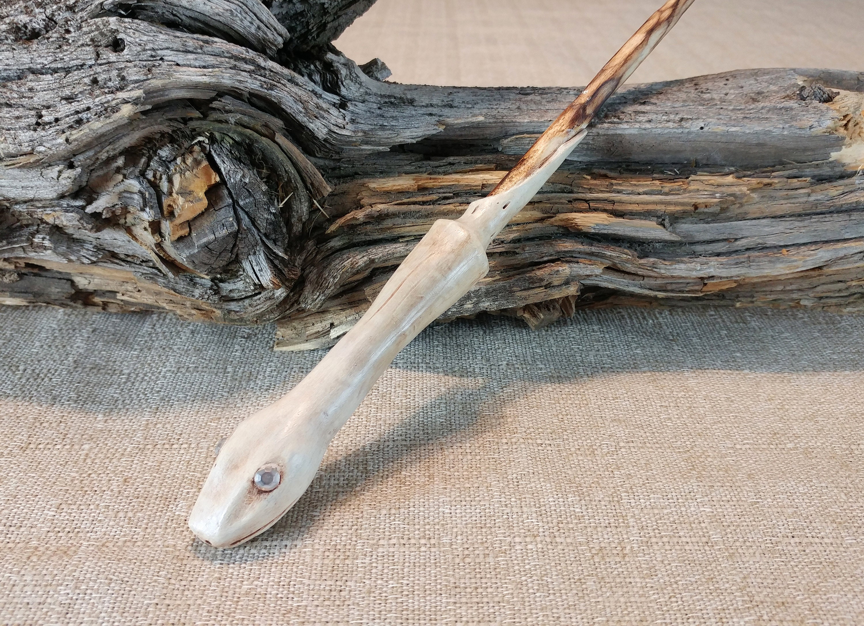 Faux Bone Snake Head Wizard Wand Handcrafted Wood Magic and | Etsy