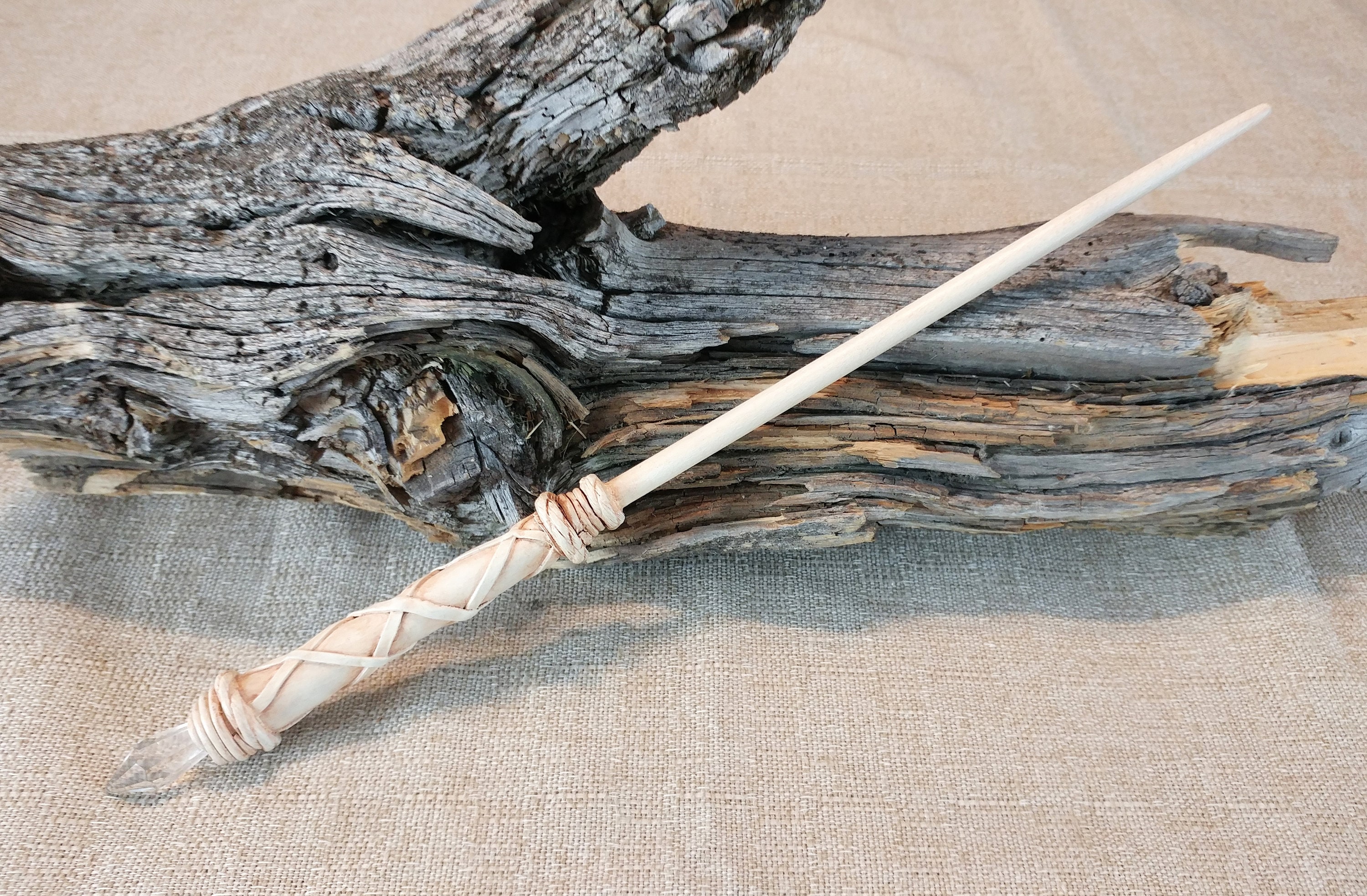White Crystal Wizard Wand / Wood Magic Wand / Fantasy Wand / | Etsy