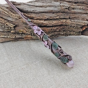 Rose Quartz Floral Wizard Wand: Handcrafted Wood Fantasy Wand - Etsy
