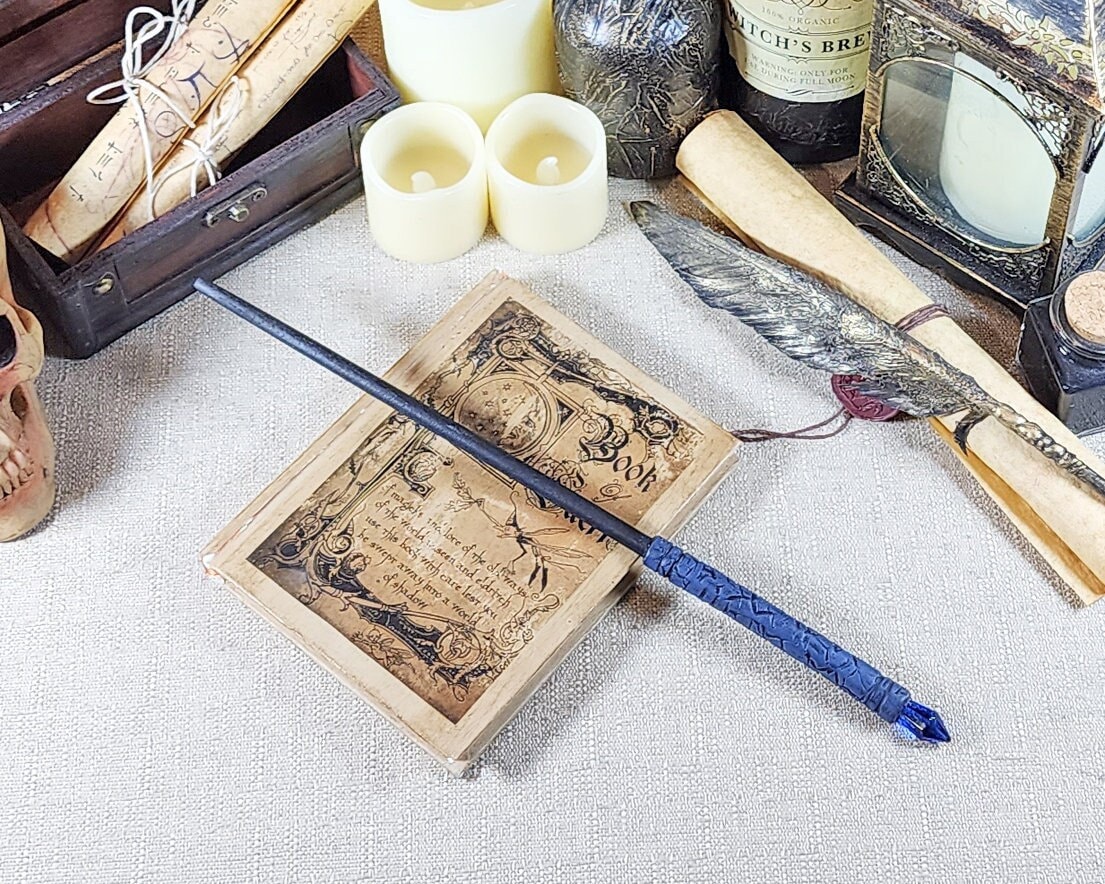 Blue Crystal Wizard School Wand / Wood Magic Wand / Fantasy - Etsy